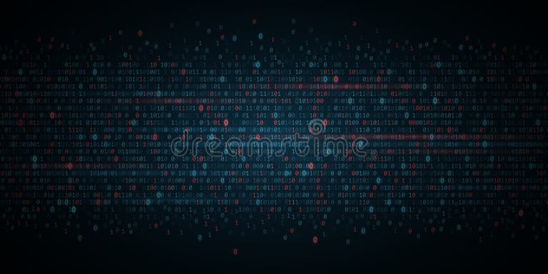 Abstract Programming Background. Blue and Red Glowing Binary Software Code. Random Binary ...