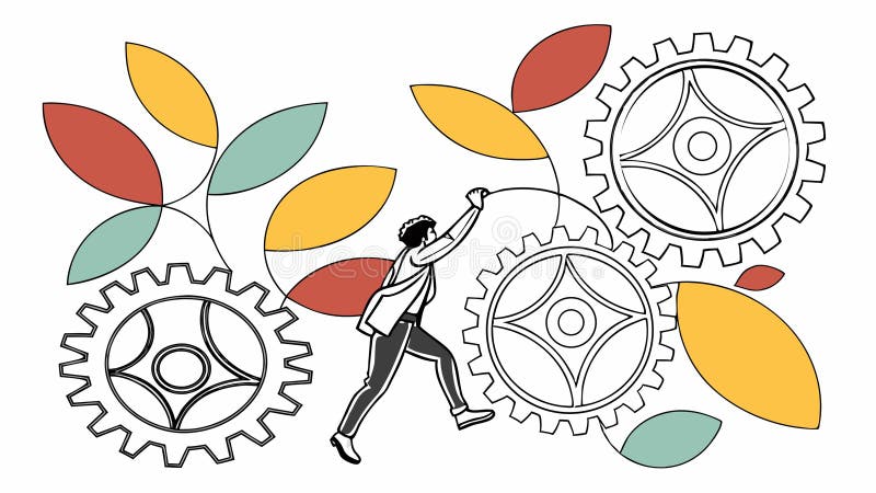 Abstract Progress Illustration, People Climbing Interconnected Gears ...