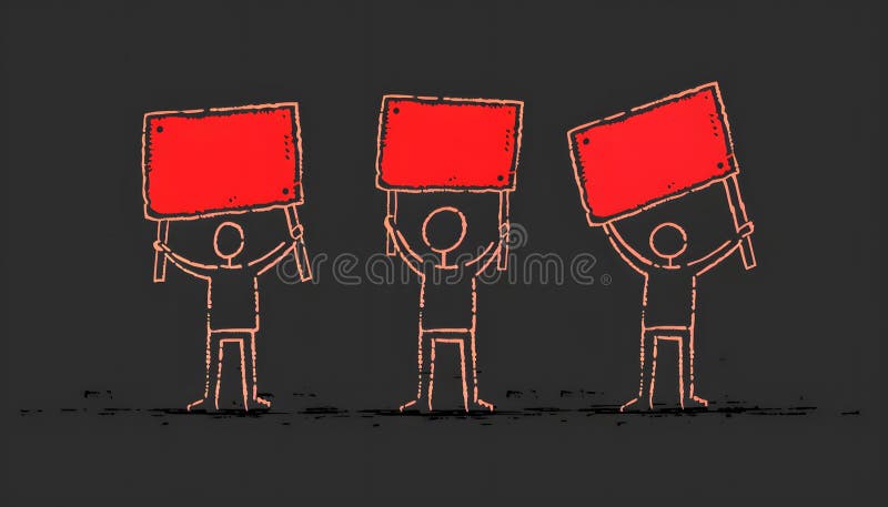 Abstract Protest Illustration with Stick Figures Holding Red Signs ...