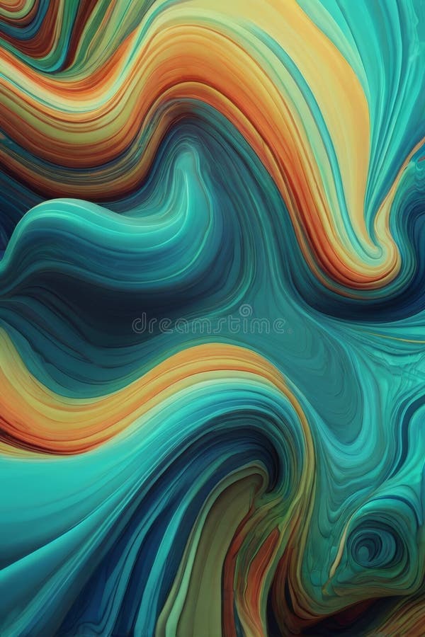 Abstract Psychedelic Backdrop in Blue-green Tones with Yellow and ...