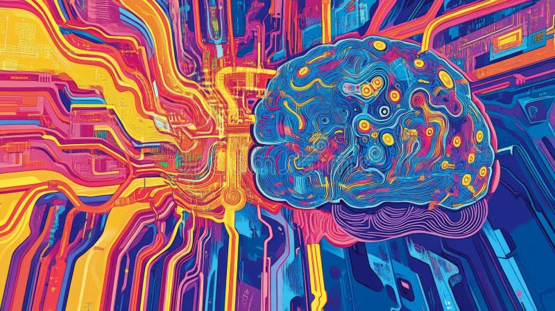 Abstract Psychedelic Brain Circuitry Digital Art Stock Illustration ...