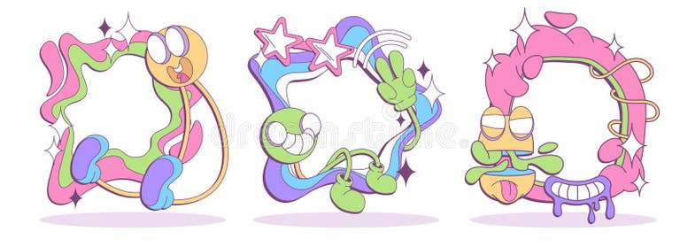 Abstract Psychedelic Frames Set Isolated on White Stock Illustration ...