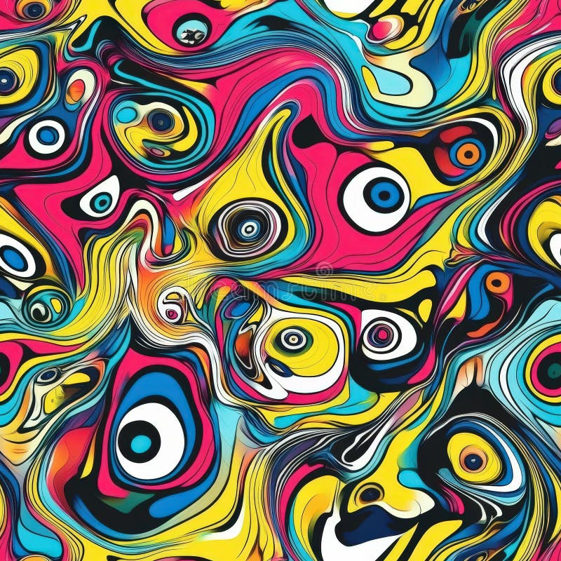 Abstract Psychedelic Pattern with Distorted Faces and Swirling Colors ...