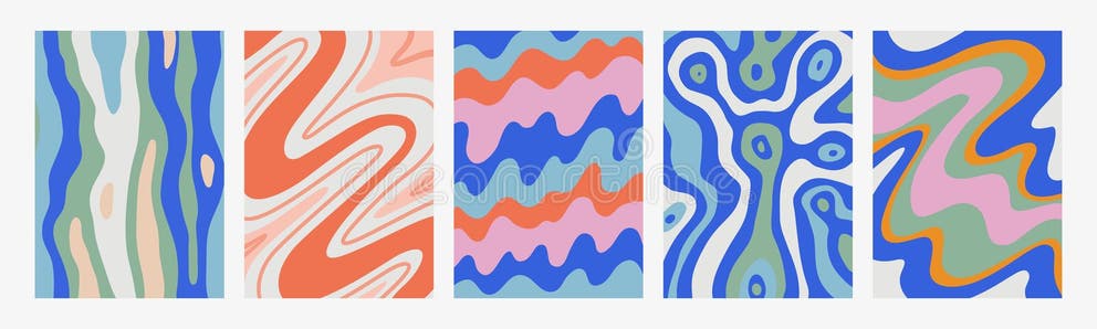 Abstract Psychedelic Pattern Set. Groovy Backgrounds with Liquid Paint Patterns Stock ...