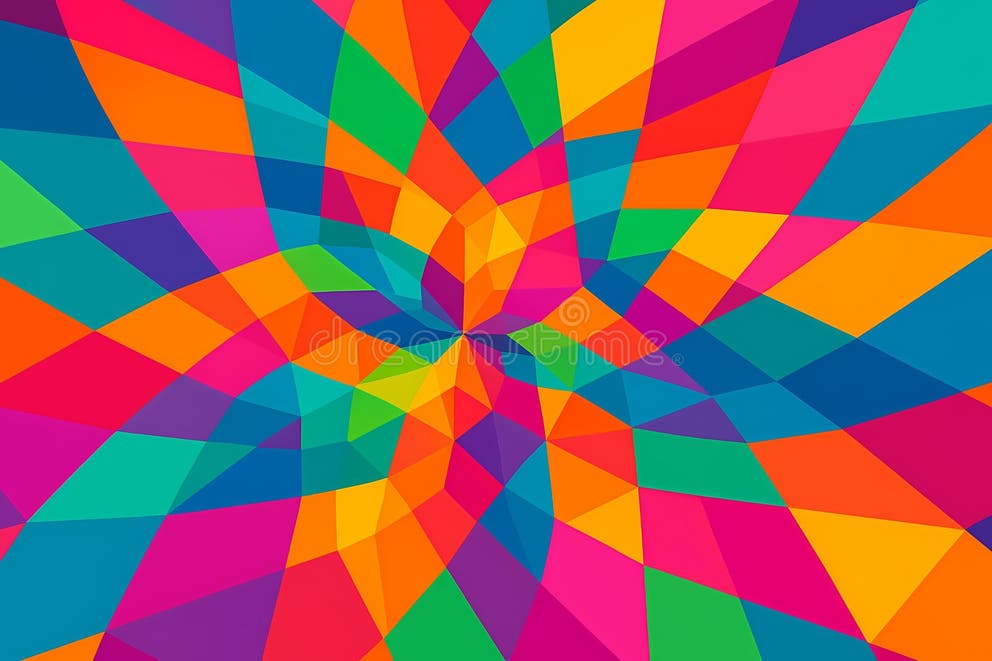 Abstract Psychedelic Triangular Patchwork Geometric Pattern Display ...