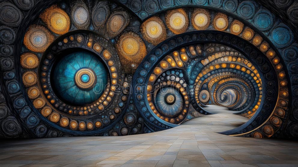 Abstract Psychedelic Tunnel with Swirling Patterns and Blue Eyes Stock ...