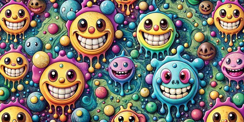 Abstract Psychedelic Wallpaper Featuring Melting Faces and Geometric ...