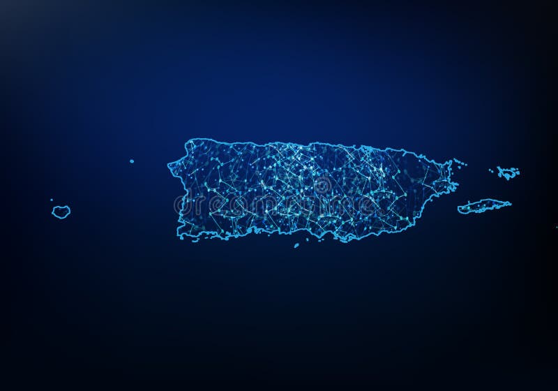 Puerto Rico Map Design with 3D Style. Blue Puerto Rico Map and National ...