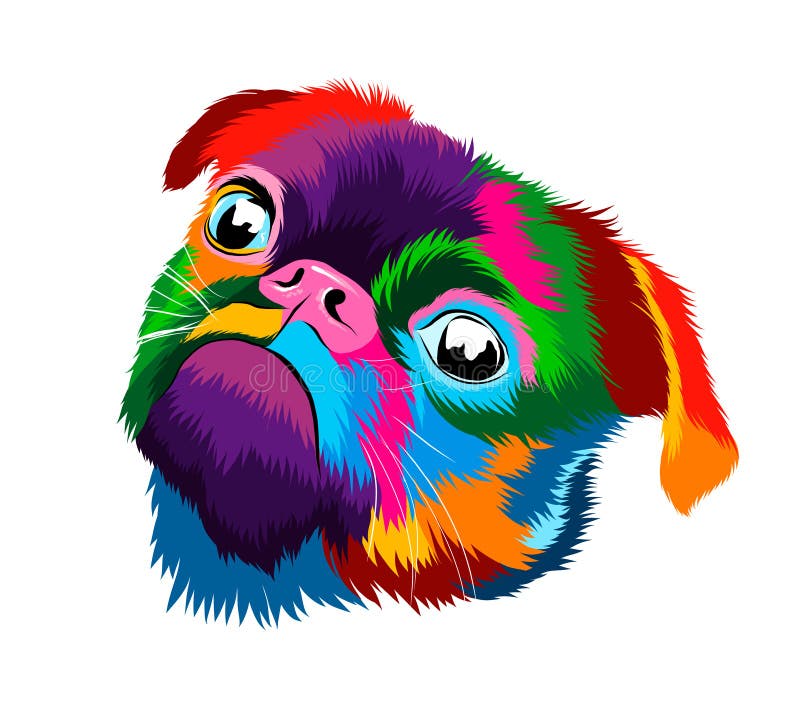 Abstract Pug Head Portrait from Multicolored Paints. Dog Muzzle Stock ...