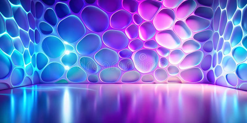 Abstract Purple and Blue Organic Wall Design with Reflective Floor ...