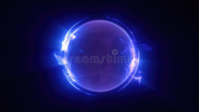 Abstract Purple Bright Glowing Background with a Sphere Core Atom ...