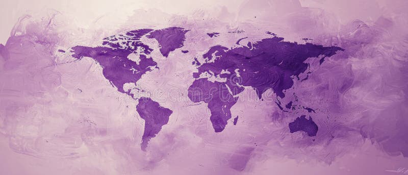 Abstract Purple Brushstrokes Create World Map with Textured Background ...