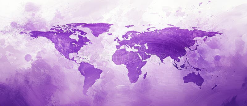 Abstract Purple Brushstrokes Forming World Map with Textured Background ...