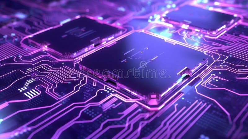 Abstract Purple Circuit Board with Glowing Lines Stock Illustration ...