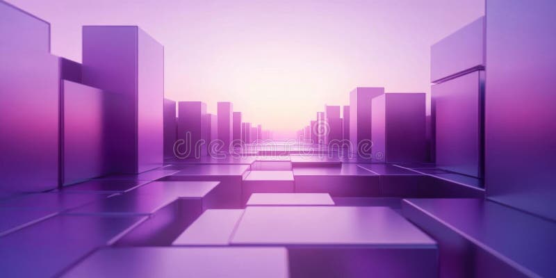 Abstract Purple City Glows with Geometric Precision and Architectural ...