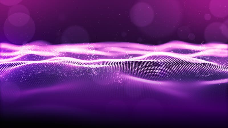Abstract Purple Color. Digital Cyber Space Particles Wave with Bokeh ...