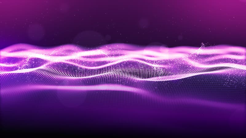 Abstract Purple Color. Digital Cyber Space Particles Wave with Bokeh ...