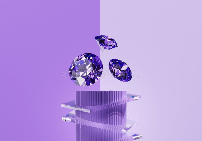 Abstract Purple Diamond Gem Placed on Purple Pedestal Background 3d ...