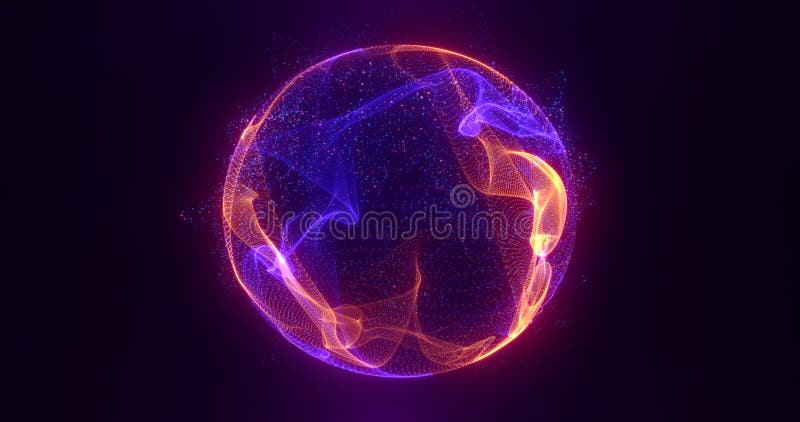Abstract Purple Energy Sphere of Particles and Waves of Magical Glowing ...