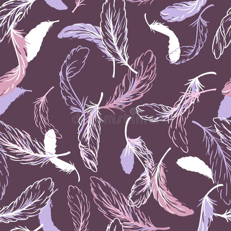 Abstract Purple Falling Feathers Vector Graphic Seamless Pattern Stock ...