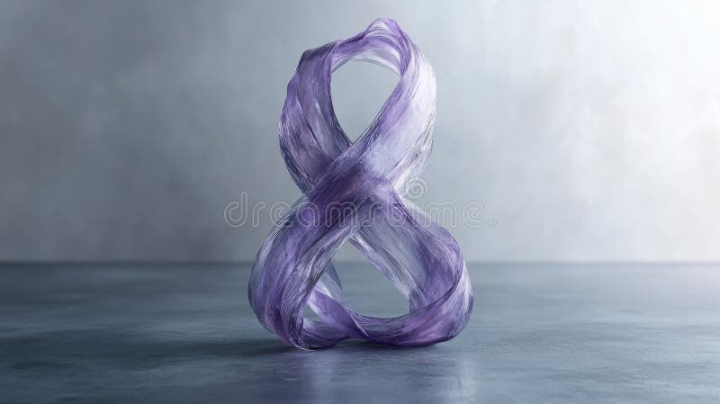 Abstract Purple Figure Eight with Twisting Structure on a Mottled Gray ...