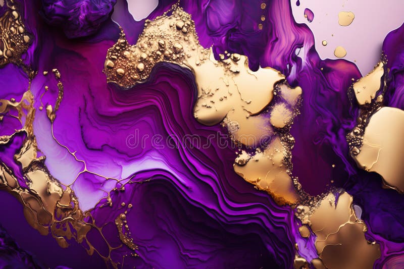 Abstract Purple Fluid Background with Golden Elements. Ai Generative ...