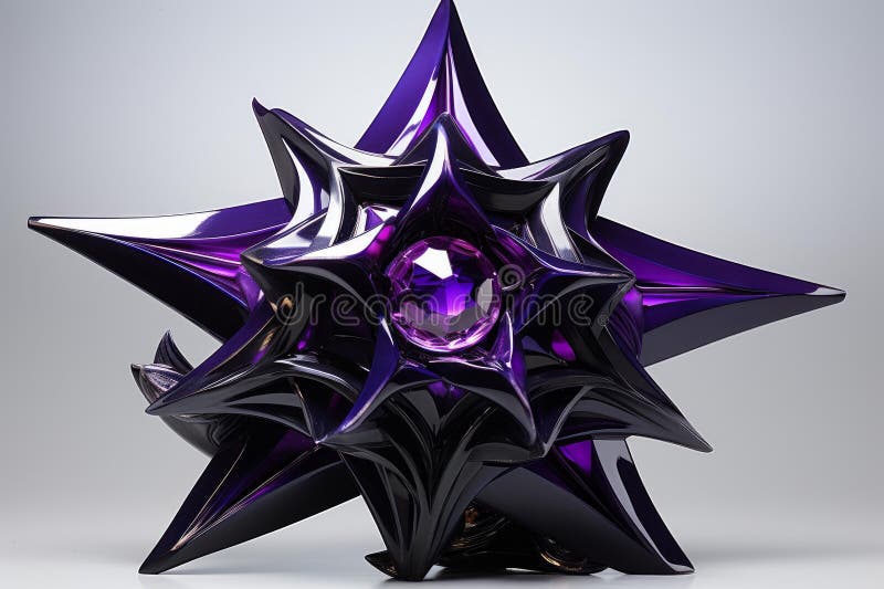 Abstract Purple Geometric Sculpture on Grey Background Stock ...