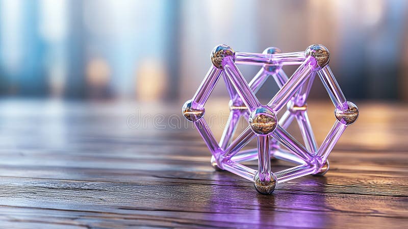 Abstract Purple and Gold Geometric Cube on Wooden Surface - Generative ...