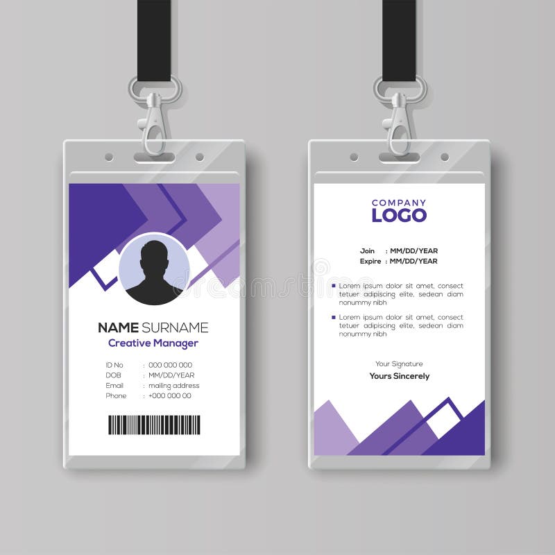 Abstract Purple ID Card Design Template Stock Vector - Illustration of ...