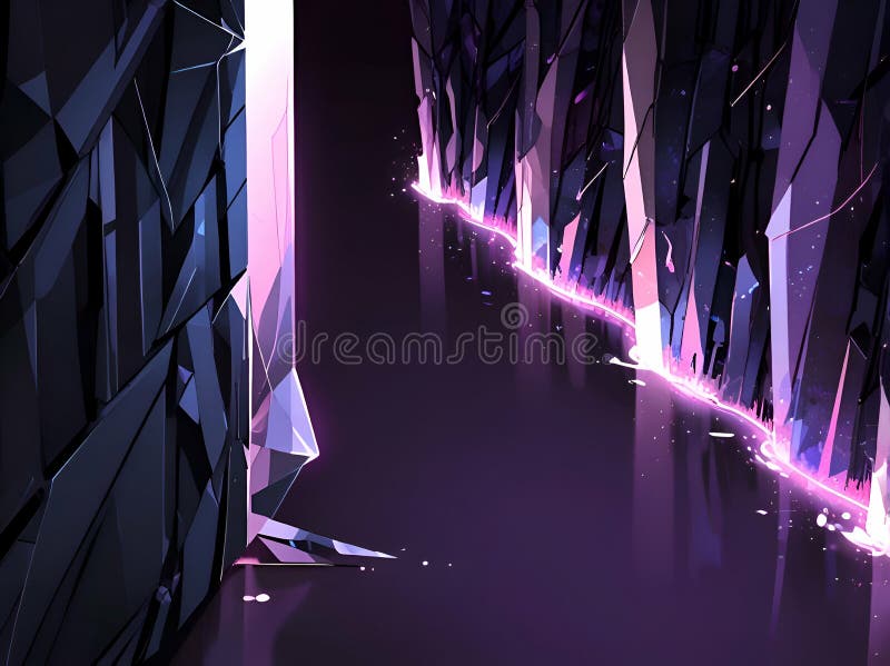 Abstract Purple Light Crystal Corridor with Rugged Walls Stock ...