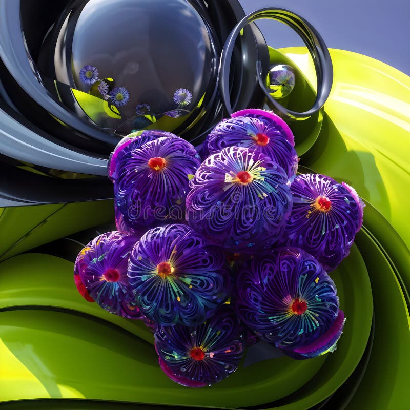 Abstract Purple and Lime Flower-like Shapes Using a Spiral Structure ... Abstract Purple and Lime Flower-like Shapes Using a Spiral Structure ...