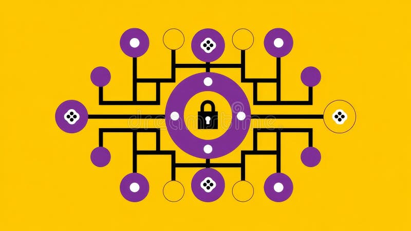 Abstract Purple Lock Protecting Connected Nodes Stock Illustration ...