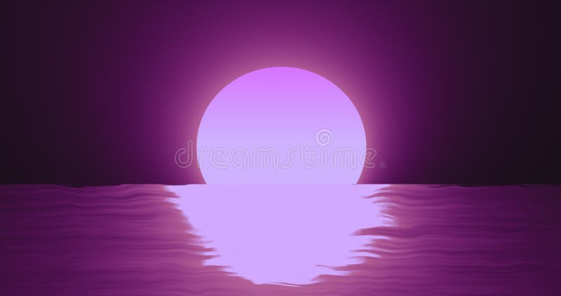 Abstract Purple Moon Over Water Sea and Horizon Background Stock ...