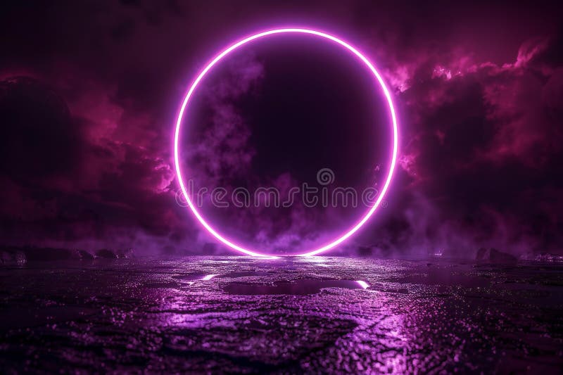 Abstract Purple Neon Ring on Black Background, Glowing Light Effect in ...