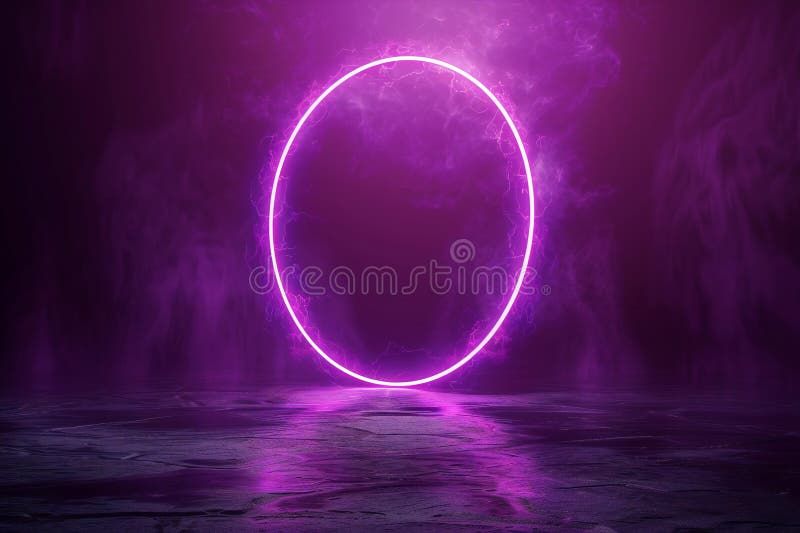 Abstract Purple Neon Ring on Black Background, Glowing Light Effect in ...