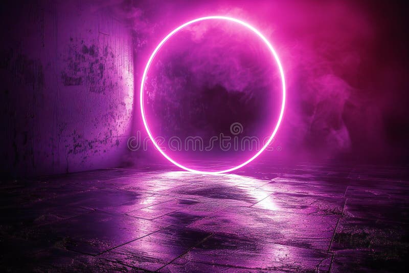 Abstract Purple Neon Ring on Black Background, Glowing Light Effect in ...
