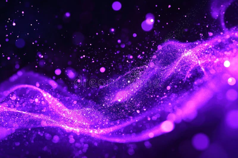 Purple Particles Flowing and Glowing in the Dark Background Stock Photo ...
