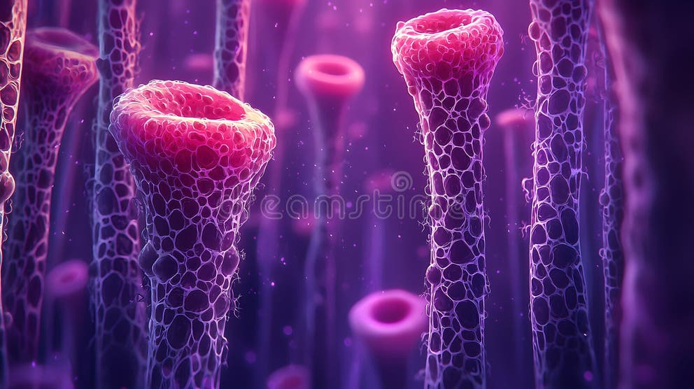 Abstract Purple and Pink Cellular Structures Microscopic View 3D Render ...
