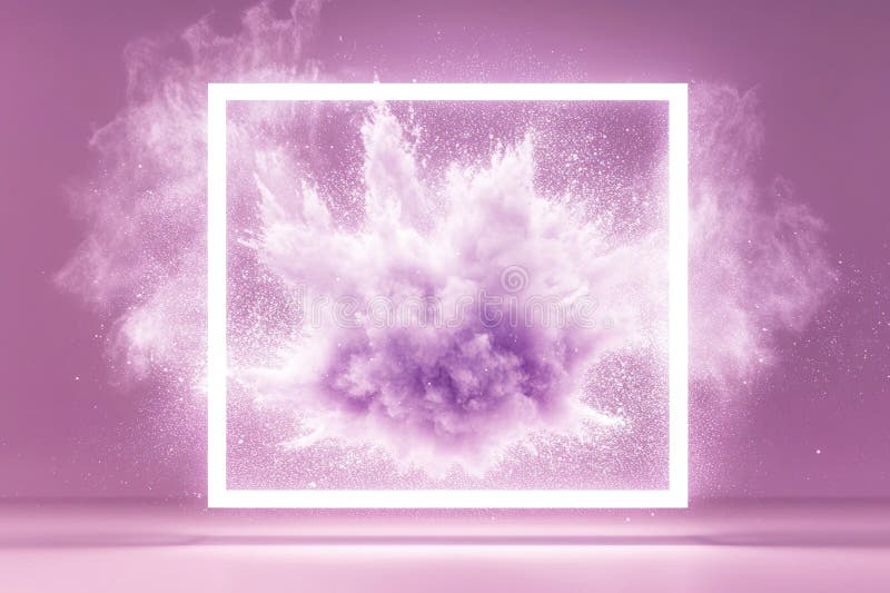 Abstract Purple Powder Explosion Inside Illuminated Square Frame Stock ...