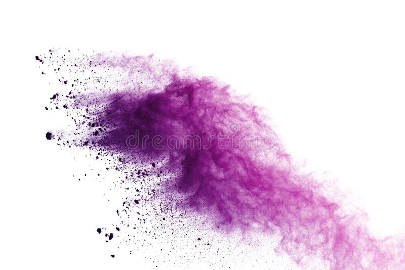 Purple Powder Explosion on White Background. Violet Cloud Splatted ...