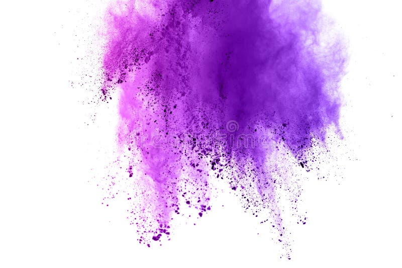 Purple Powder Explosion on White Background. Violet Cloud Splatted ...