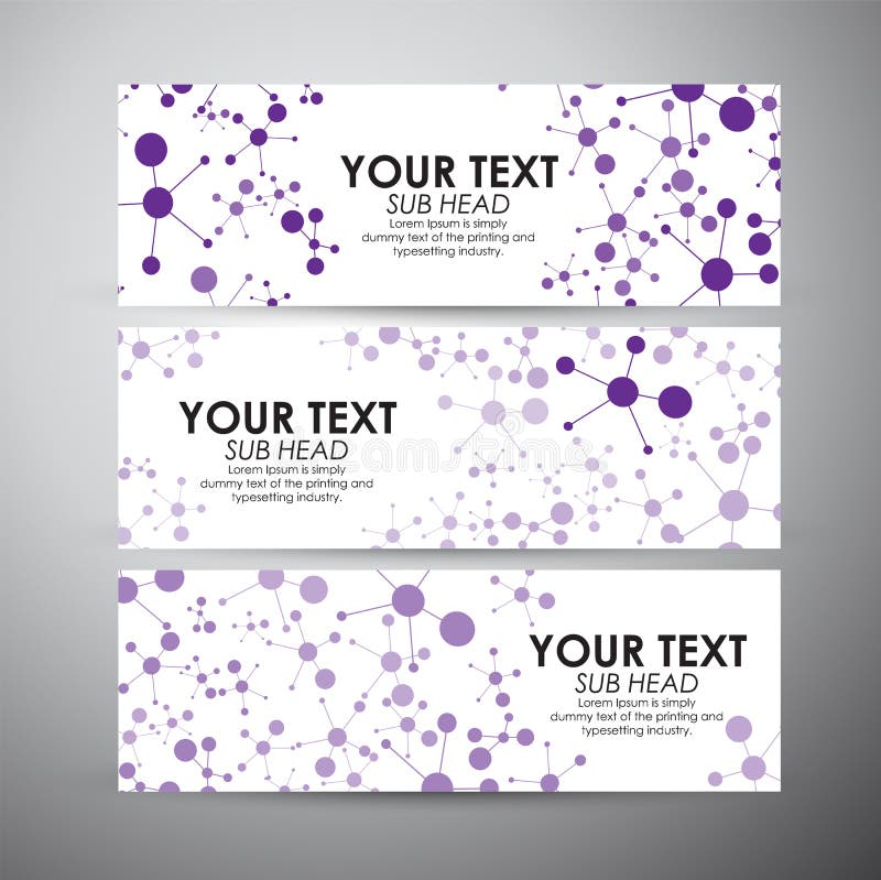 Abstract Purple Science Background with Molecules. Vector Banners Set ...