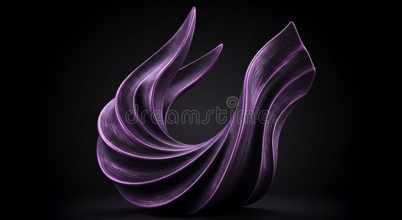 Abstract Purple Sculpture on Black Background with Fluid Curves Stock ...