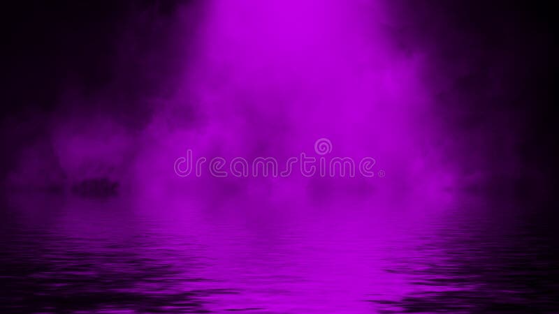 Abstract Purple Smoke with Reflection in Water .Lighting Spotlighting ...
