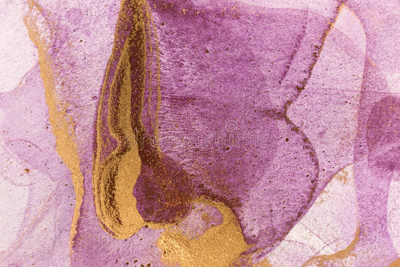 Abstract Purple Stains. Violet and Gold Watercolor Ink Pattern. Stock ...