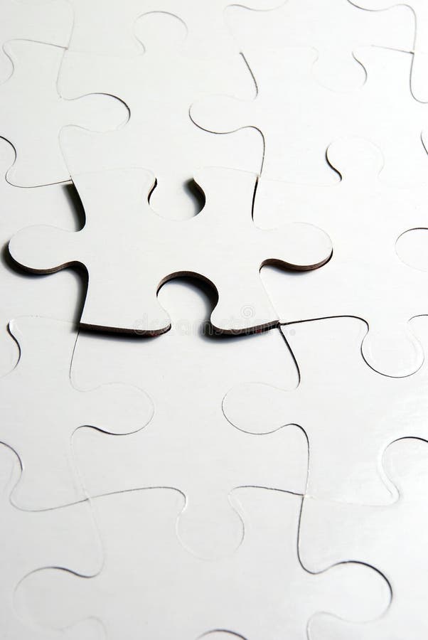 Disrupted Row of White Jigsaw Puzzle Pieces with Missing Link Stock ...