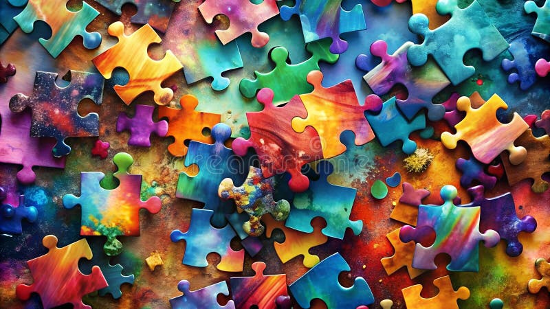 Abstract Puzzle Collage: Interlocking Shapes and Vibrant Colors ...