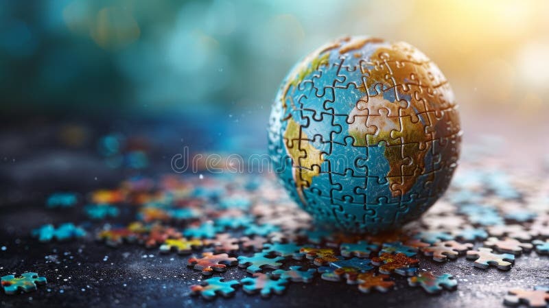 An Abstract Puzzle Pattern Forming a Globe, Representing Global ...