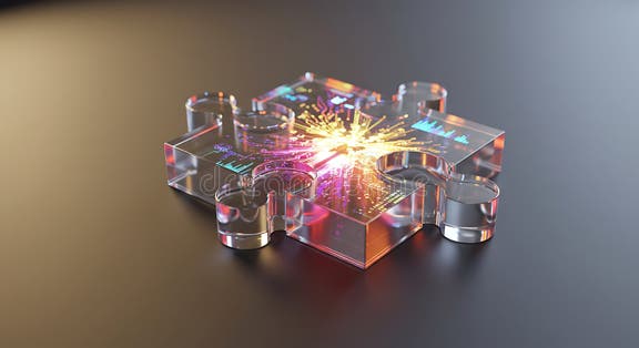 Abstract Puzzle Piece with Data Visualization and Vibrant Light Effects ...
