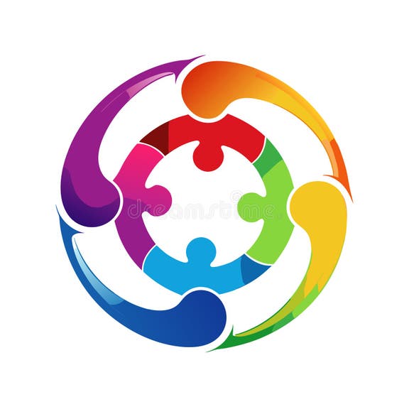 Abstract Puzzle Pieces Forming a Circle, Gradient Colors, Concept of ...